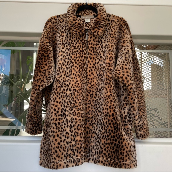 Vintage | Jackets & Coats | Vintage 9s Y2k Leopard Cheetah Print Fuzzy ...